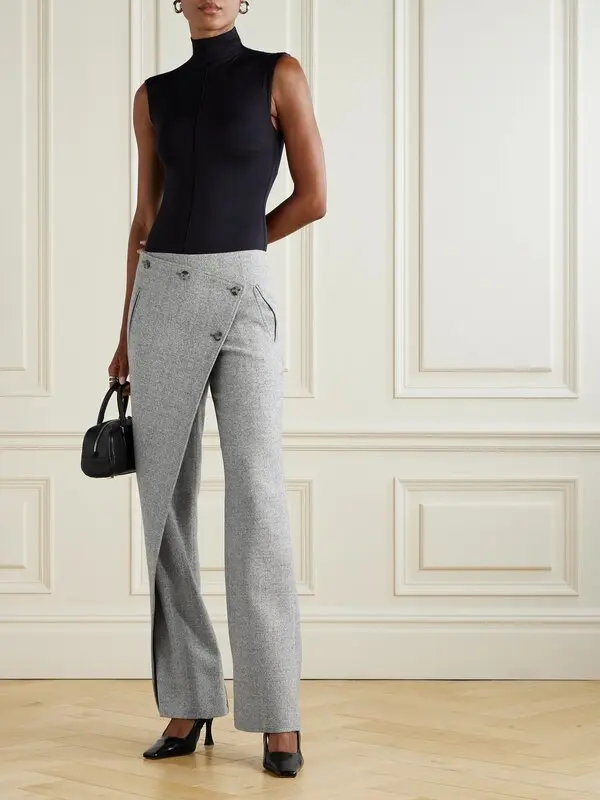 COURREGES Oblique Caviar Wool Straight-leg Pants - Gray