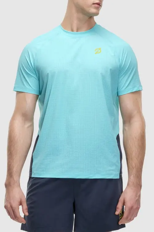 PELOTON Grid Jacquard Colorblock Short Sleeve Tee - Aqua Sky
