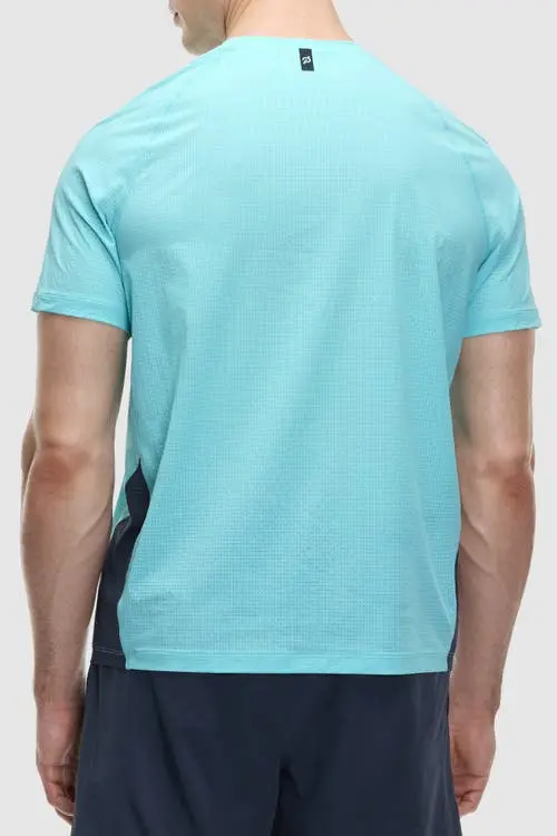 PELOTON Grid Jacquard Colorblock Short Sleeve Tee - Aqua Sky