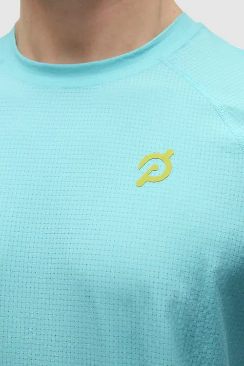 PELOTON Grid Jacquard Colorblock Short Sleeve Tee - Aqua Sky