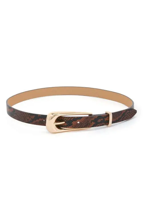 Ettika Snakeskin Print Leather Belt - Brown And Gold