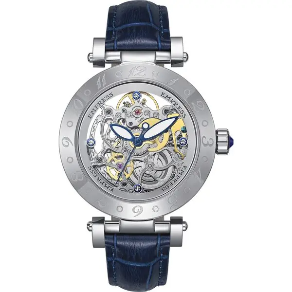 EMPRESS Theodora Automatic Skeleton Leather-band Watch - Blue