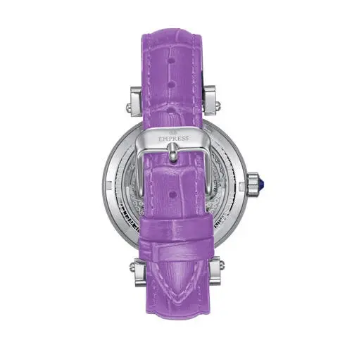EMPRESS Theodora Automatic Skeleton Leather-band Watch - Purple