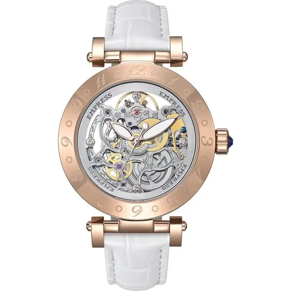 EMPRESS Theodora Automatic Skeleton Leather-band Watch - White