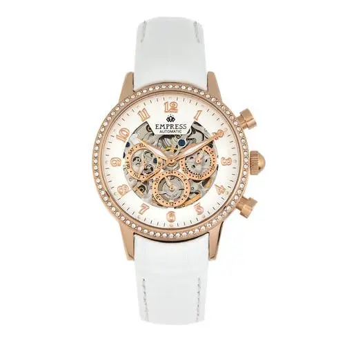 EMPRESS Beatrice Automatic Skeleton Dial Leather-band Watch With Day & Date - Metallic Rust/copper