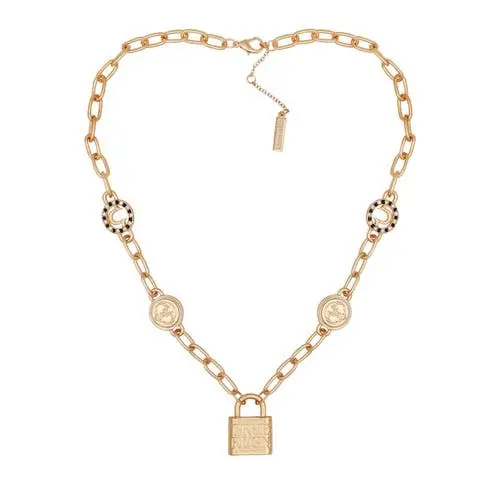 True Religion Lock & Logo Chain Necklace - Goldtone