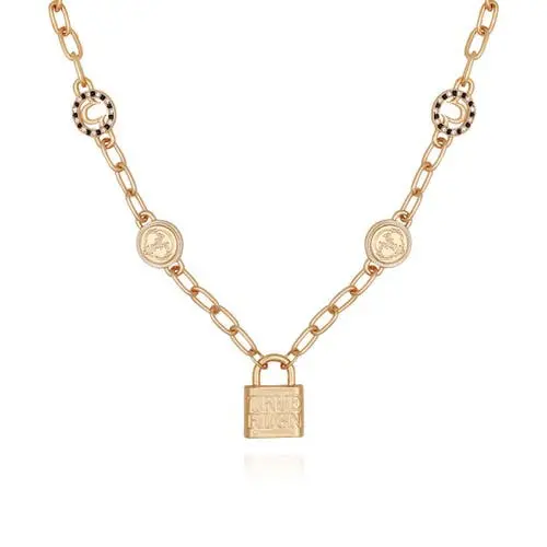 True Religion Lock & Logo Chain Necklace