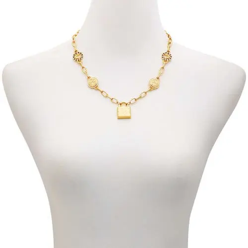 True Religion Lock & Logo Chain Necklace