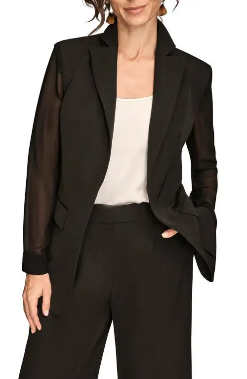 Donna Karan New York Sheer Sleeve Notched Lapel Open Front Blazer