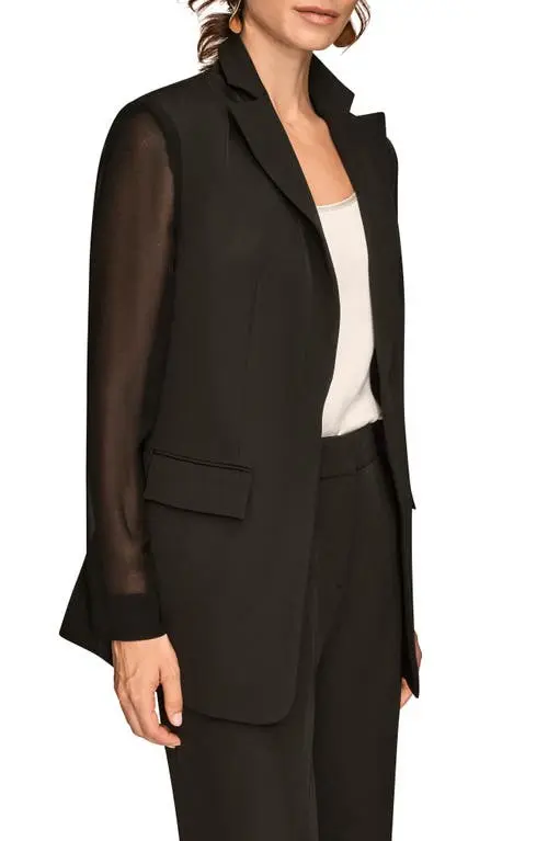 Donna Karan New York Sheer Sleeve Notched Lapel Open Front Blazer