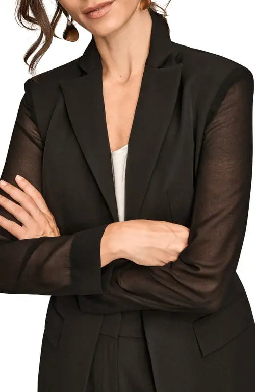 Donna Karan New York Sheer Sleeve Notched Lapel Open Front Blazer