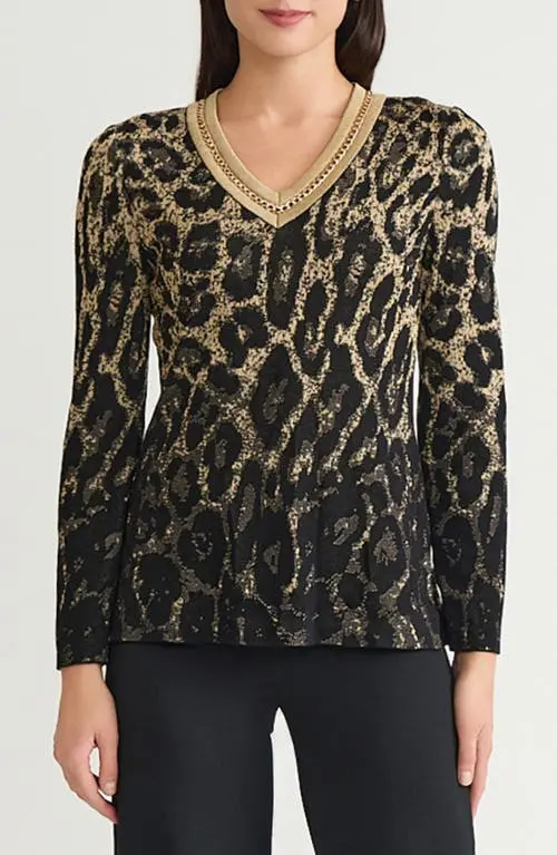 Ming Wang Metallic Leopard Jacquard Tunic