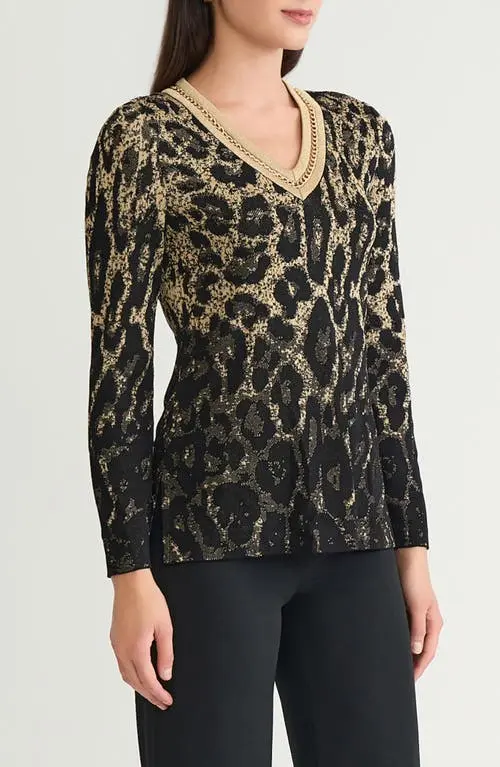 Ming Wang Metallic Leopard Jacquard Tunic