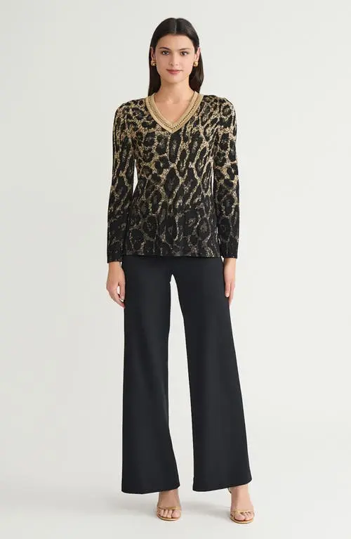 Ming Wang Metallic Leopard Jacquard Tunic