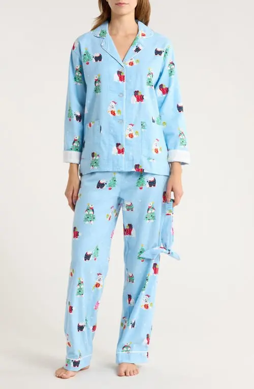PJ Salvage Print Flannel Pajamas - Ice Blue