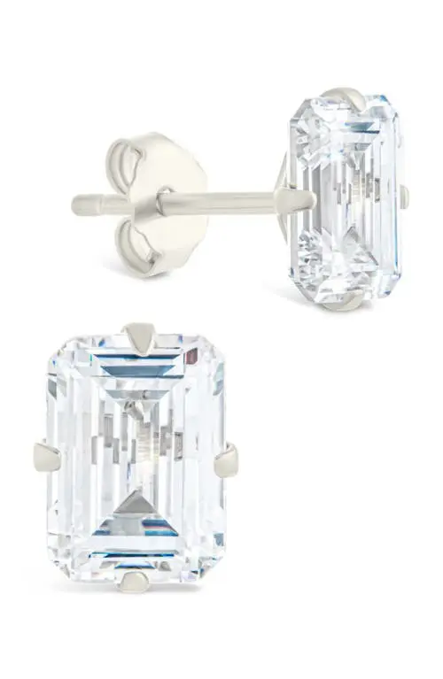 Sterling Forever Emerald-cut Cubic Zirconia Stud Earrings - Silver