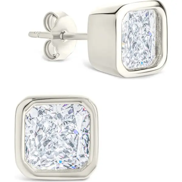 Sterling Forever Asscher-cut Cubic Zirconia Stud Earrings - Silver