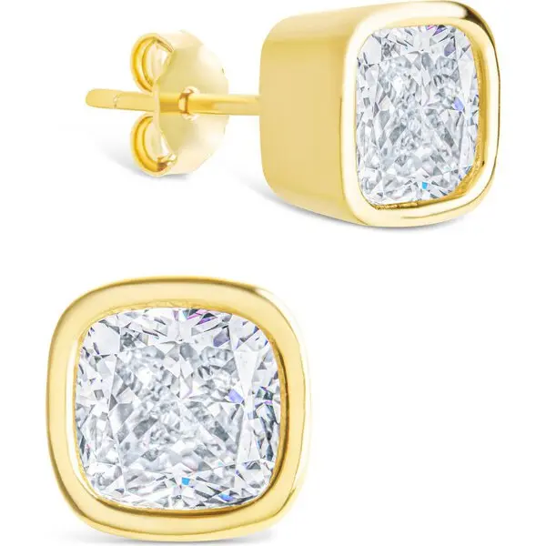 Sterling Forever Cushion-cut Cubic Zirconia Stud Earrings - Gold