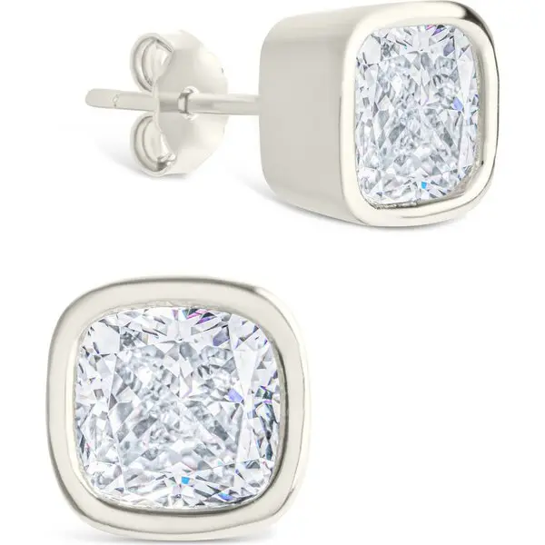Sterling Forever Cushion-cut Cubic Zirconia Stud Earrings - Silver