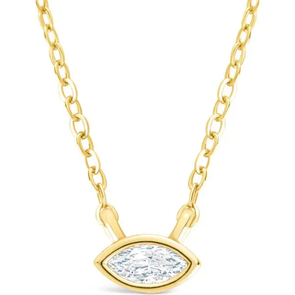 Sterling Forever Bezel Marquise Cubic Zirconia Pendant Necklace - Gold