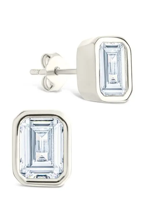 Sterling Forever Emerald-cut Cubic Zirconia Stud Earrings - Silver