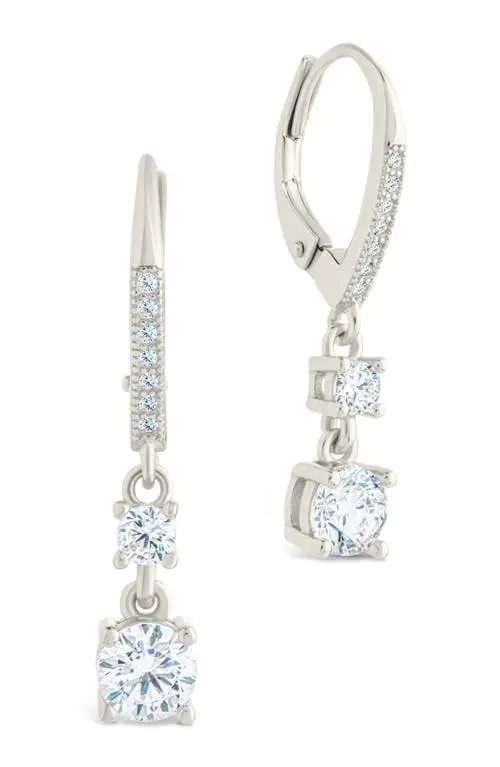 Sterling Forever Magdalena Cubic Zirconia Drop Hoop Earrings - Silver
