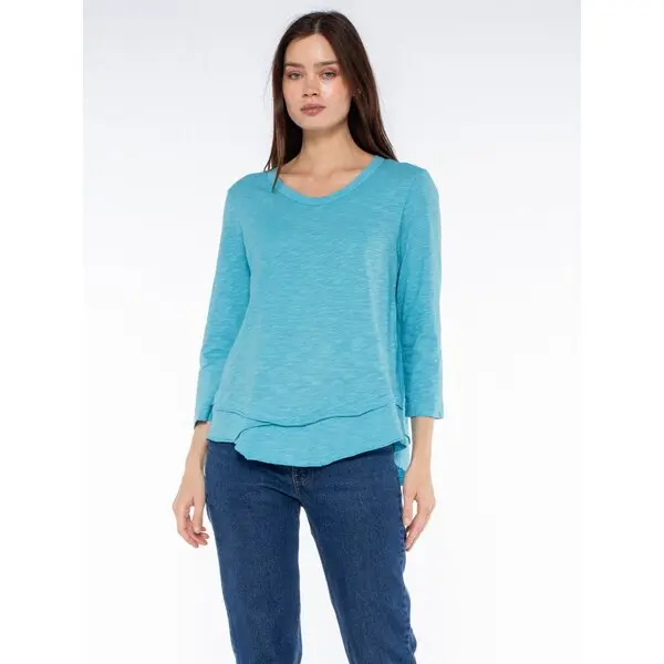 WILT CLOTHING Shrunken Crew 3/4 Sleeve Mock Layer Tee - Glacier Blue