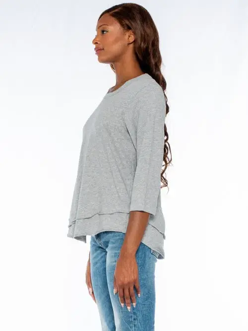 WILT CLOTHING Shrunken Crew 3/4 Sleeve Mock Layer Tee - Glacier Blue