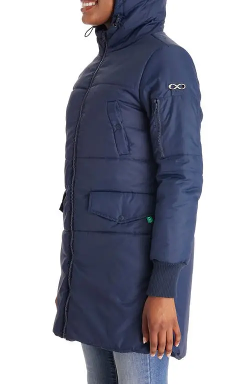 MODERN ETERNITY 3-in-1 Hooded Maternity Puffer Jacket With Removable Panel - Navy