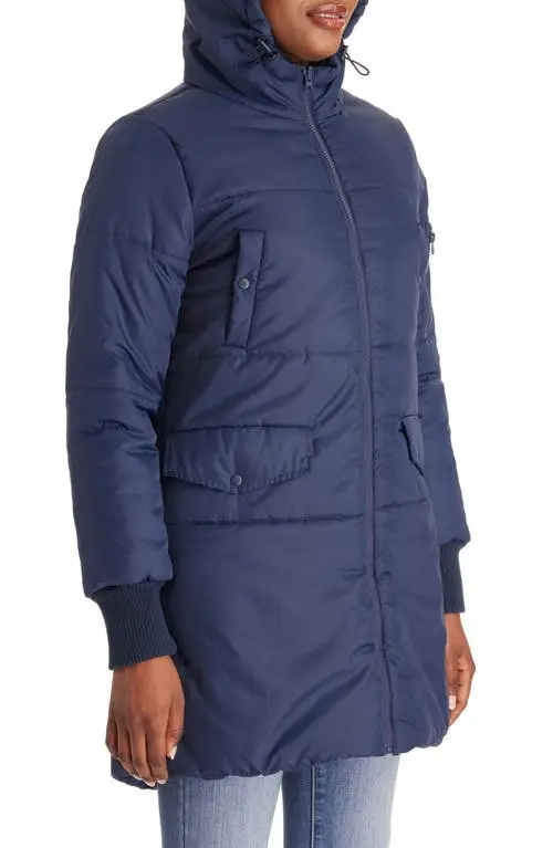 MODERN ETERNITY 3-in-1 Hooded Maternity Puffer Jacket With Removable Panel - Navy