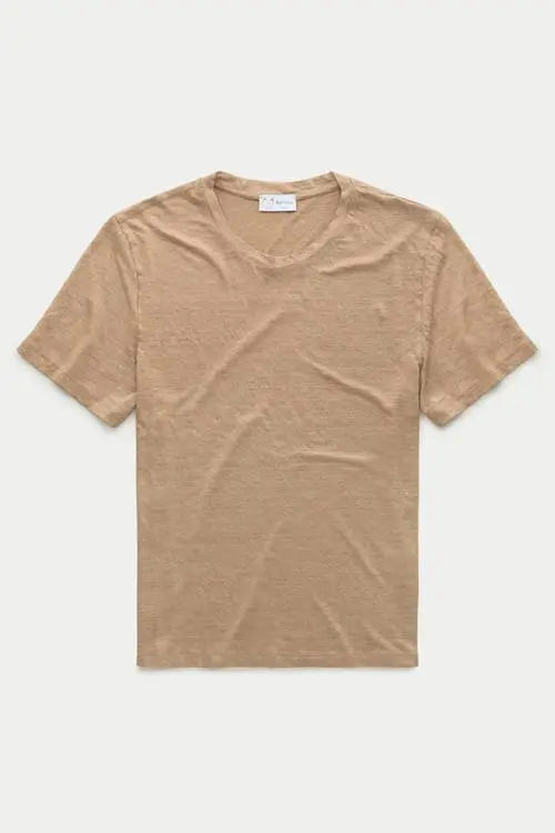 WOLF VS. GOAT (WVG) Short Sleeve Linen Crew Neck Tee - Hazelnut
