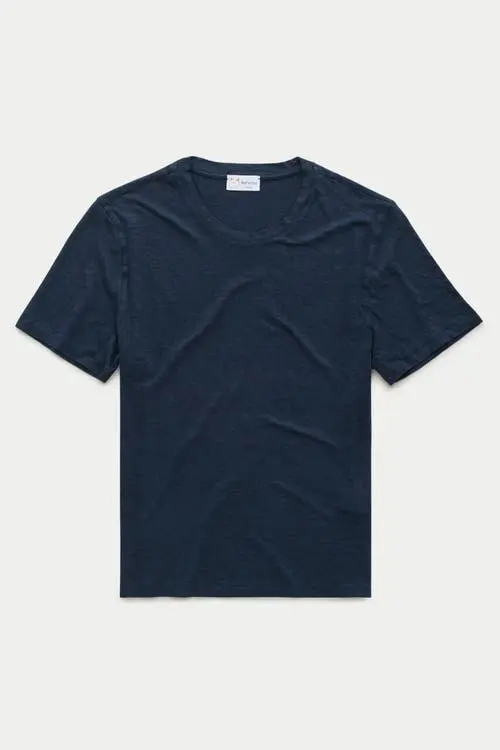WOLF VS. GOAT (WVG) Short Sleeve Linen Crew Neck Tee - Navy