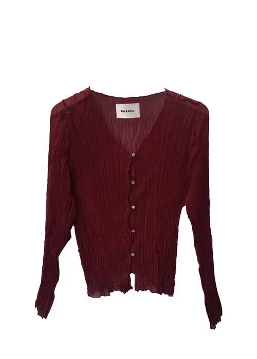 Baacal Maya Pleated Cardigan - Burgundy