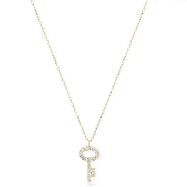 THE LOVERY FINE JEWELRY Mini Diamond Key Necklace - Yellow Gold