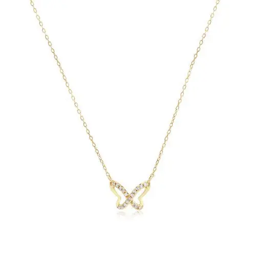 THE LOVERY FINE JEWELRY Mini Diamond Butterfly Cutout Necklace - Yellow Gold