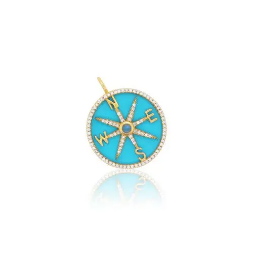 THE LOVERY FINE JEWELRY Diamond And Compass Charm - Turquoise
