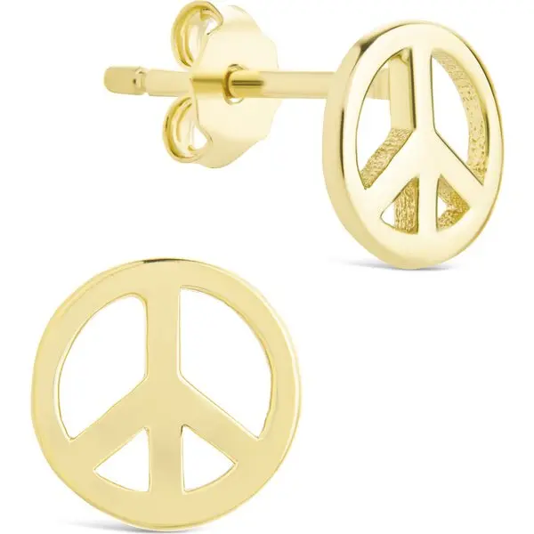 Sterling Forever Peace Sign Stud Earrings - Gold