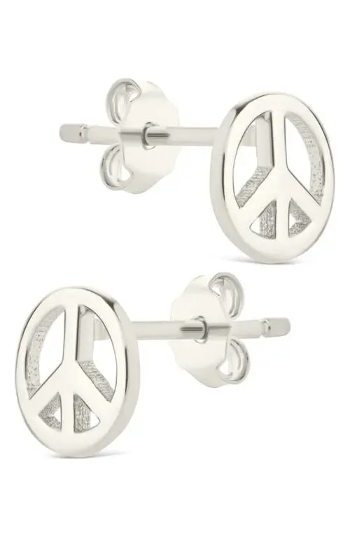 Sterling Forever Peace Sign Stud Earrings - Silver