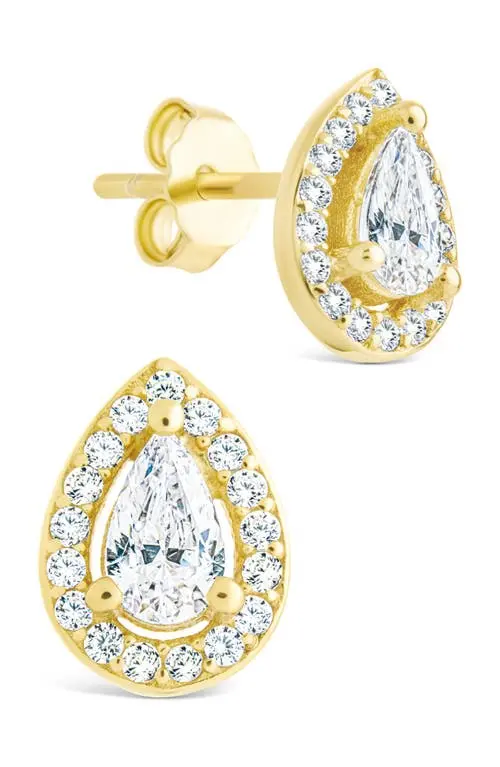 Sterling Forever Pear Cut Cubic Zirconia Halo Stud Earrings - Gold