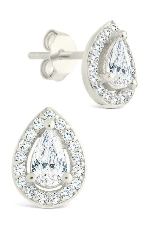 Sterling Forever Pear Cut Cubic Zirconia Halo Stud Earrings - Silver
