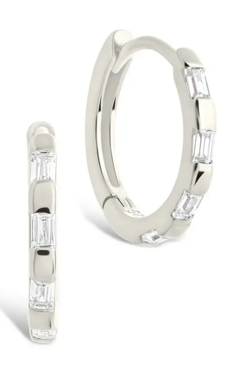 Sterling Forever Cubic Zirconia Baguette Hoop Earrings - Silver