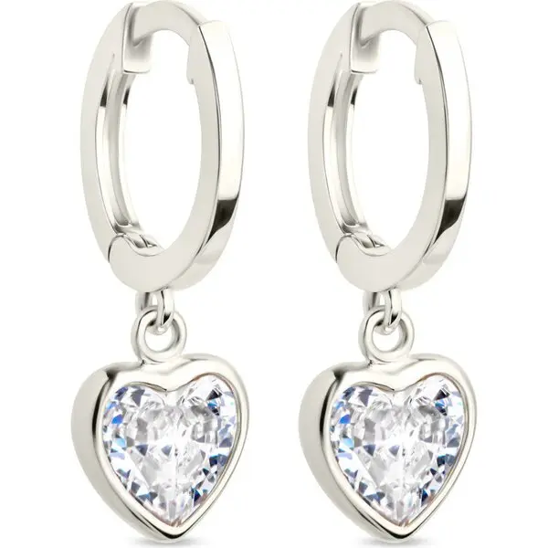 Sterling Forever Lizzy Heart Drop Hoop Earrings - Silver
