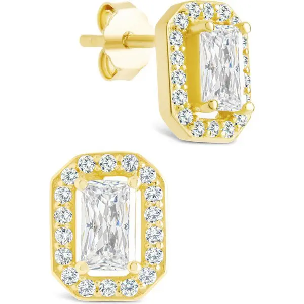 Sterling Forever Emerald Cut Cubic Zirconia Stud Earrings - Gold