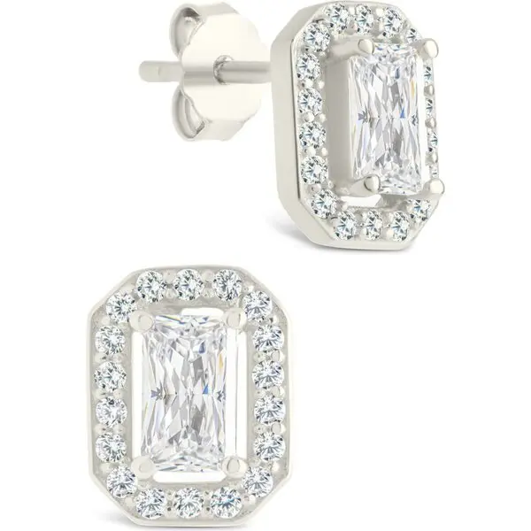 Sterling Forever Emerald Cut Cubic Zirconia Stud Earrings - Silver