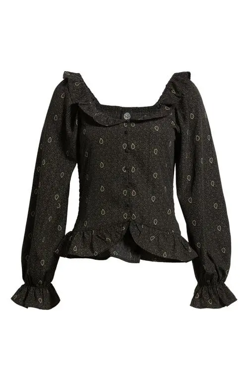 Bobeau Ruffle Trim Crop Button-up Shirt