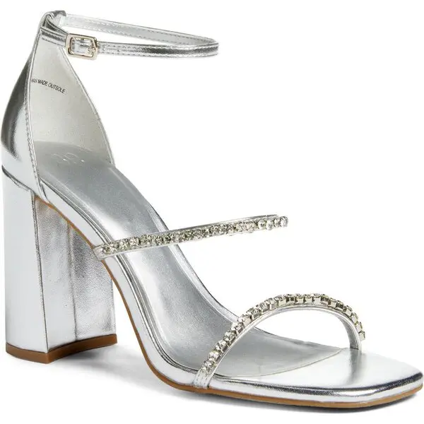 Bp. Nessa Embellished Ankle Strap Sandals - Silver Metallic