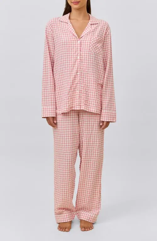 PAPINELLE Seersucker Gingham Cotton Blend Pajamas - Strawberry