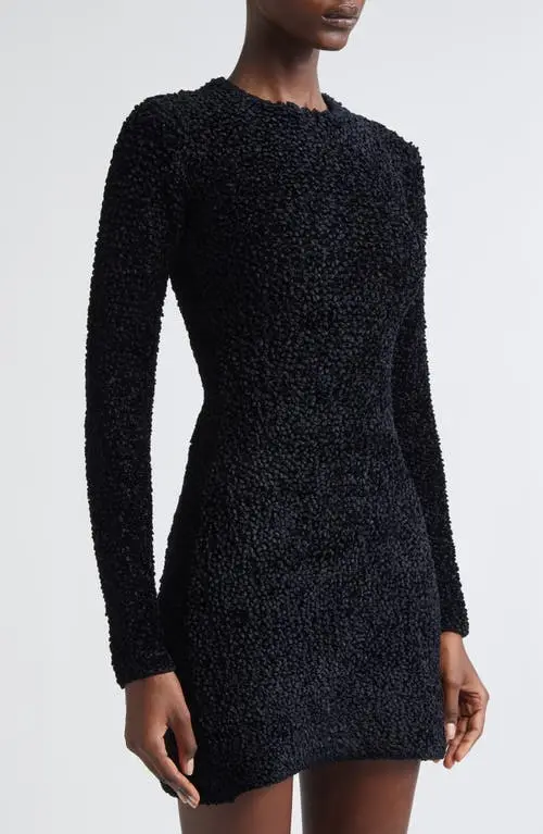 FERRAGAMO Long Sleeve Chenille Shift Dress - Nero