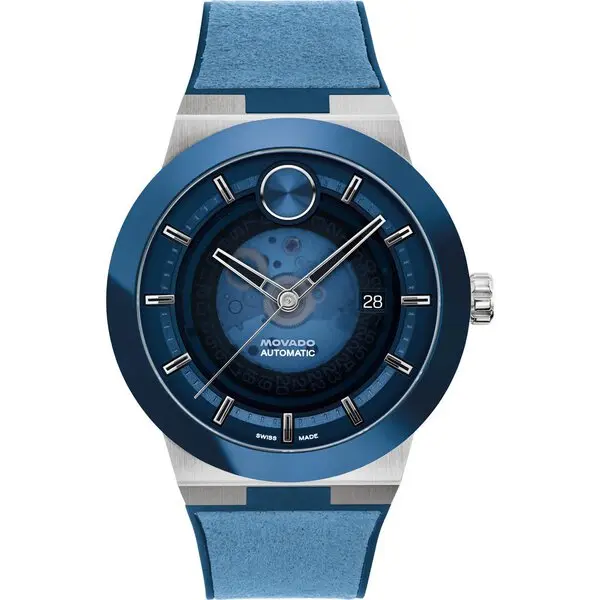 Movado Bold Fusion Automatic Mixed Media Strap Watch - Blue