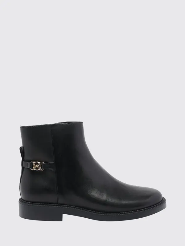 Michael Kors Leather Ankle Boots With Gold Tone Hardware - Black
